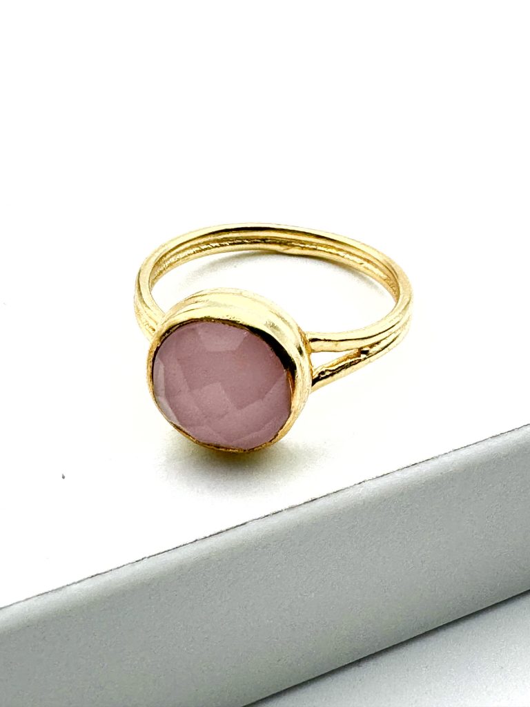 Rosenkvarts, Ring Facet, Justerbar - Crystal Lab